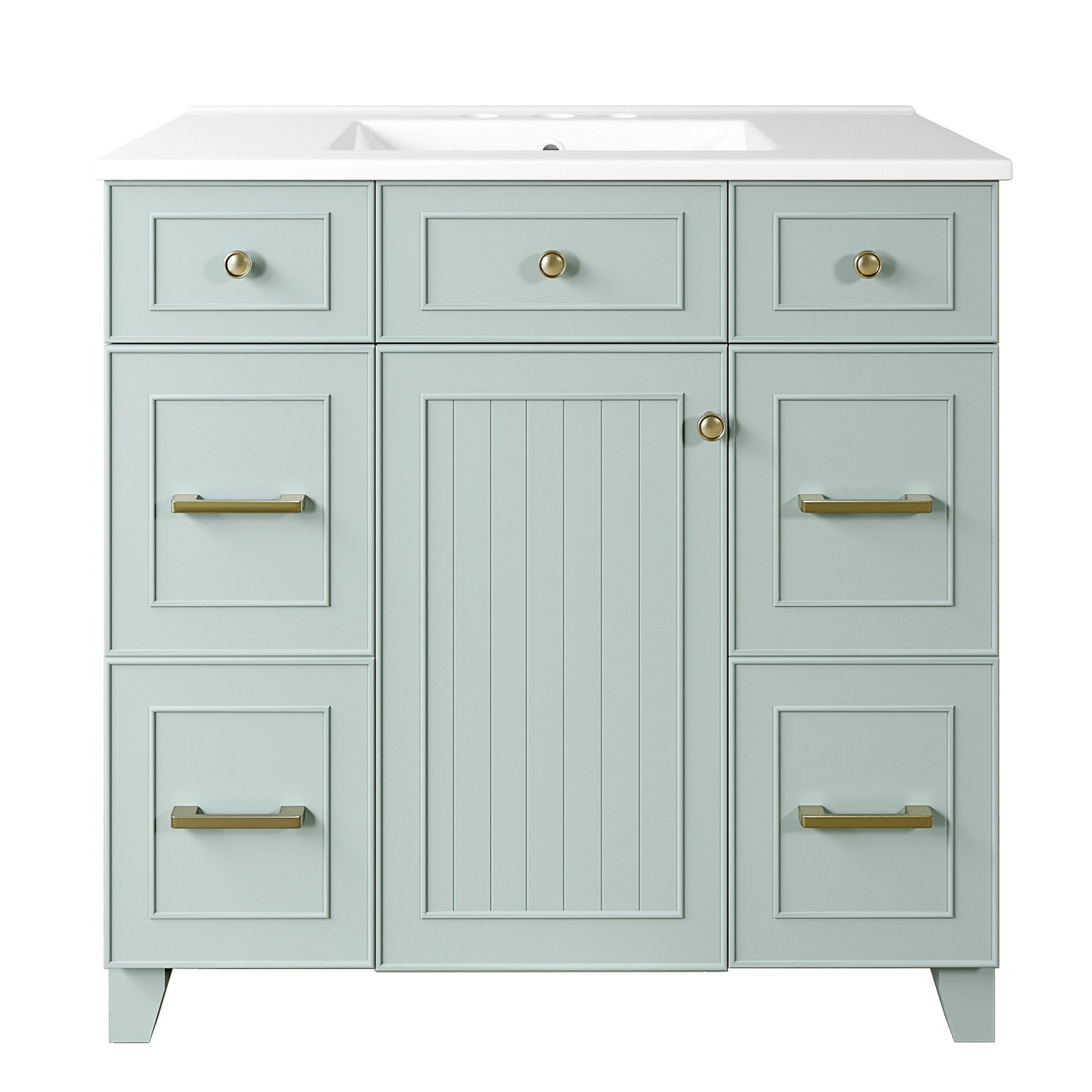 Lark Manor™ 36" Green Bathroom Vanity With Ceramic Basin With 4 Soft Close Drawers And 1 Cabinet ...